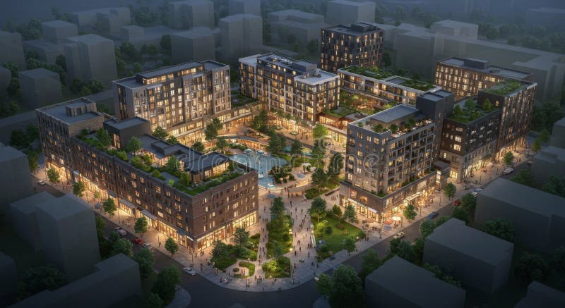 Aerial View of Modern City Development at Night Stock Illustration ...