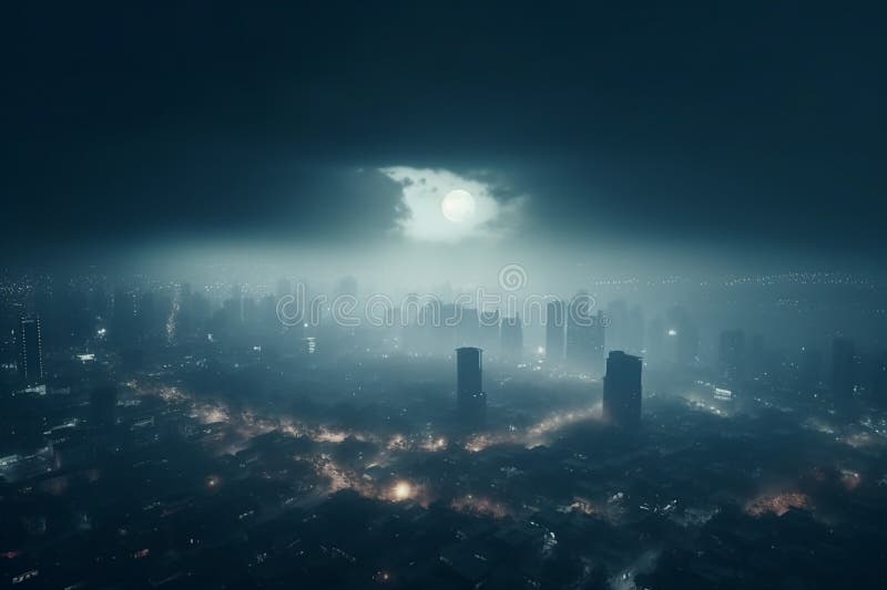 Aerial View of Modern City with High Skyscraper Building Under the Full ...