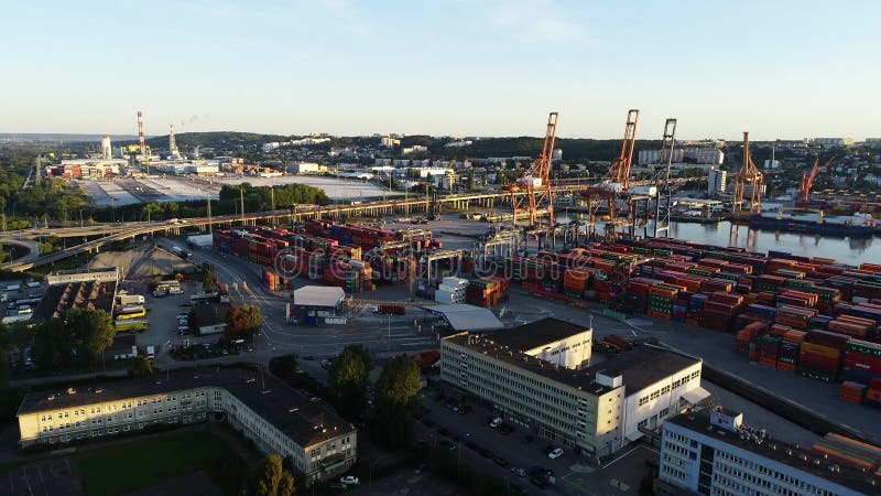 Aerial View of Modern Container Port Docks at Sunrise. Harbor and ...