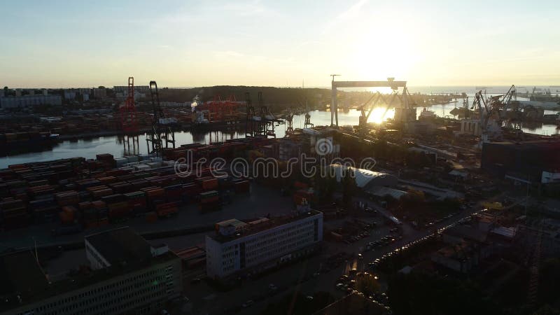 Aerial View of Modern Container Port Docks at Sunrise. Harbor and ...