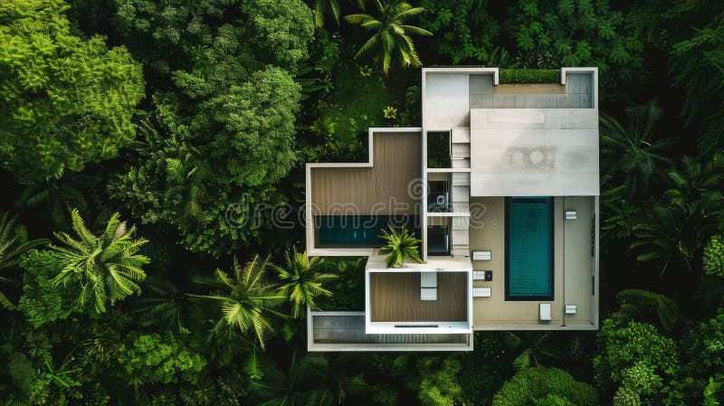 An Aerial View of a Modern Eco Friendly House Nestled among Lush ...