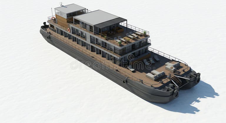 Aerial View of Modern Floating Hotel Ship with Multiple Decks and Clean ...