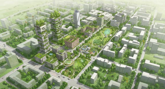 Aerial View of Modern Green City Development Stock Illustration ...