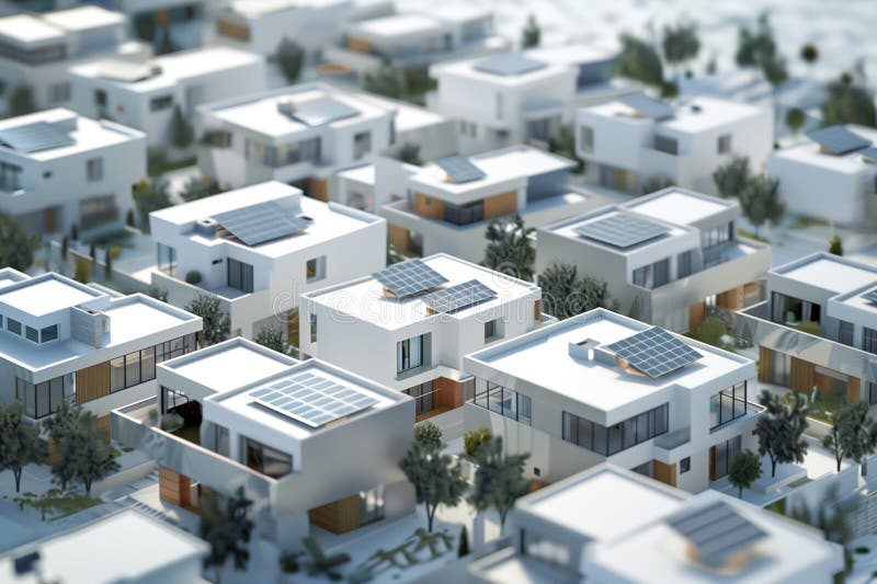 An Aerial View of a Modern Housing Development. Each House with Unique ...