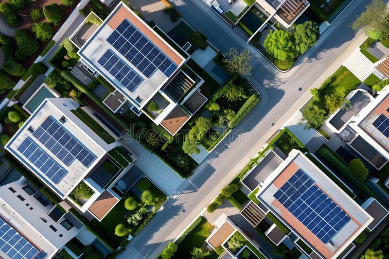 An Aerial View of a Modern Housing Development. Each House with Unique ...