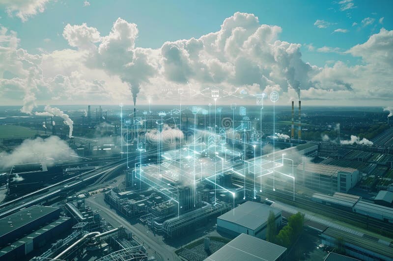 An Aerial View of a Modern Industrial Area with a Digital Overlay ...