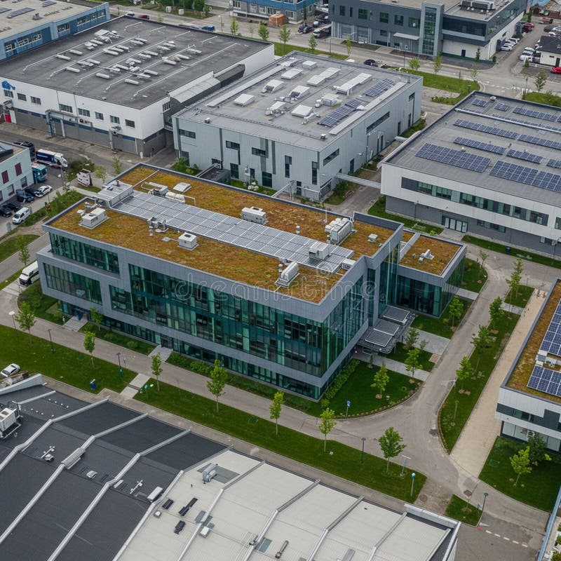 Aerial View of a Modern Industrial Complex Featuring Rectangular ...