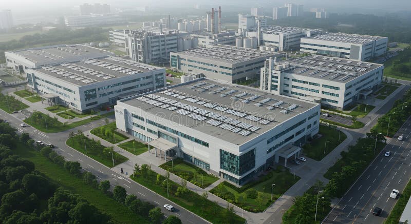 Aerial View of Modern Industrial Complex: a Sprawling Campus of ...