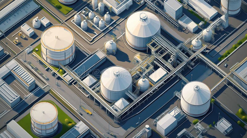 Aerial View of Modern Industrial Oil Refinery Complex. Many Storage ...