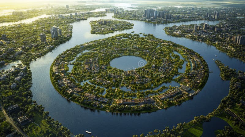 Aerial View of a Modern Island City Development Stock Illustration ...