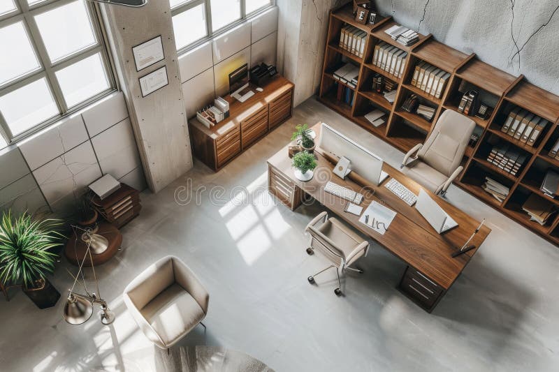Aerial View of Modern Office Interior. Generative AI. Stock ...