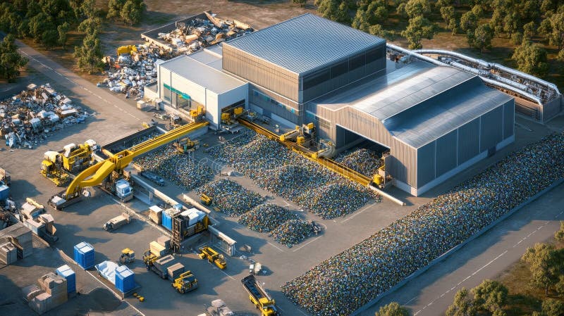 Aerial View of Modern Recycling Facility with Waste Collection Process ...