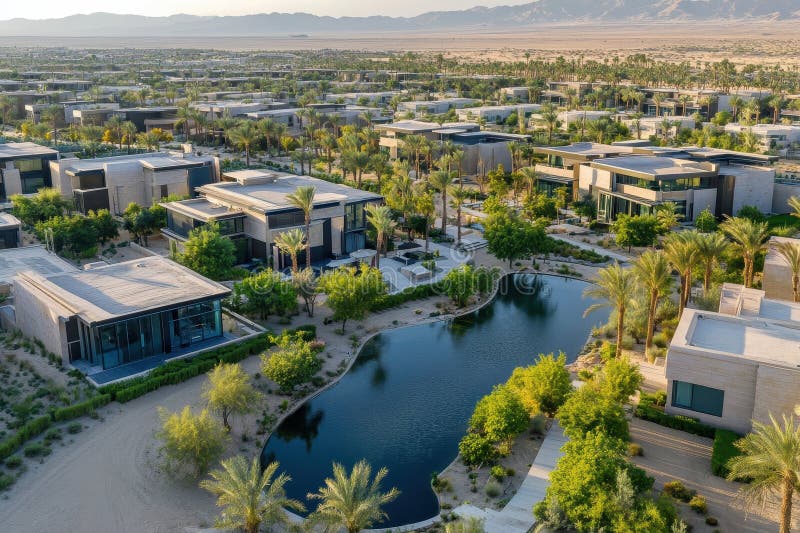 Aerial View of a Modern Residential Community with Lush Greenery and ...
