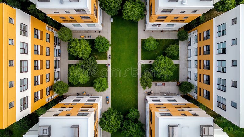 Aerial View of Modern Residential Complex with Green Courtyard and Walkways Stock Illustration ...