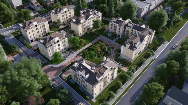 Aerial View of Modern Residential Complex with Green Spaces Stock Photo ...