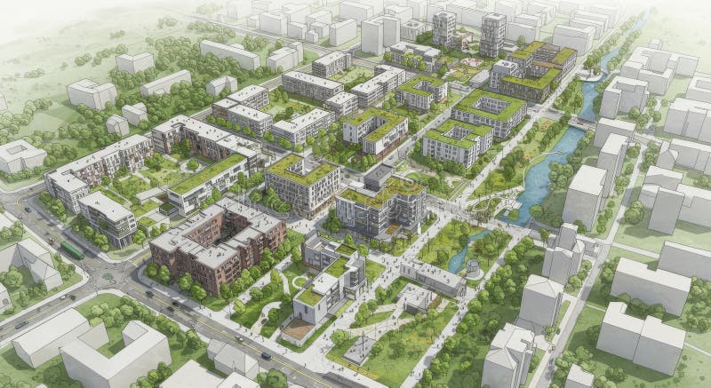 Aerial View of Modern Sustainable City Development Stock Illustration ...