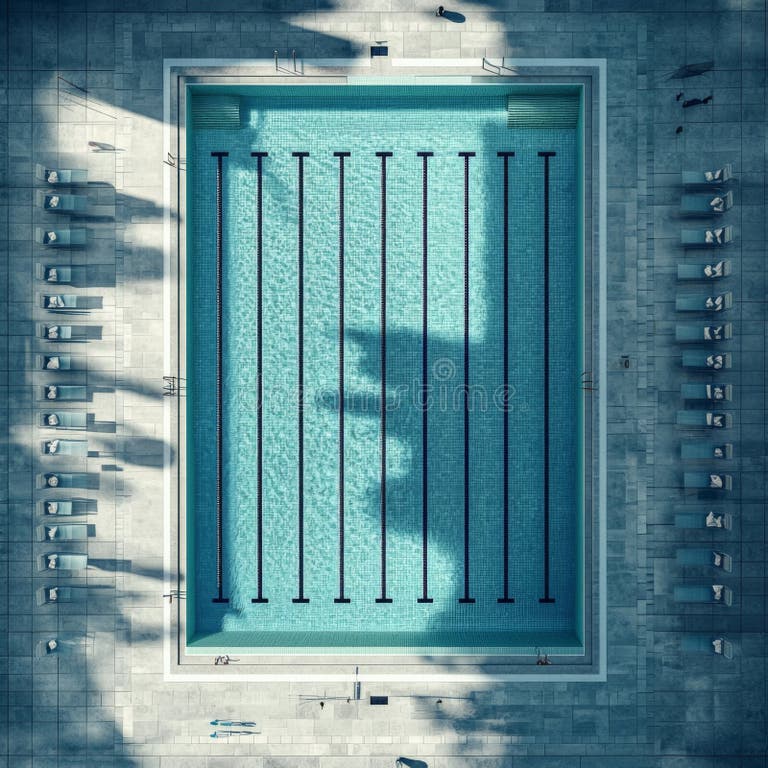 Aerial View of Modern Swimming Pool with Sunbathing Chairs Around Stock ...