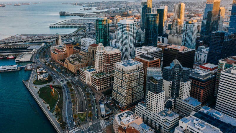 Aerial View of Modern Towers in a Port Stock Image - Image of estate ...