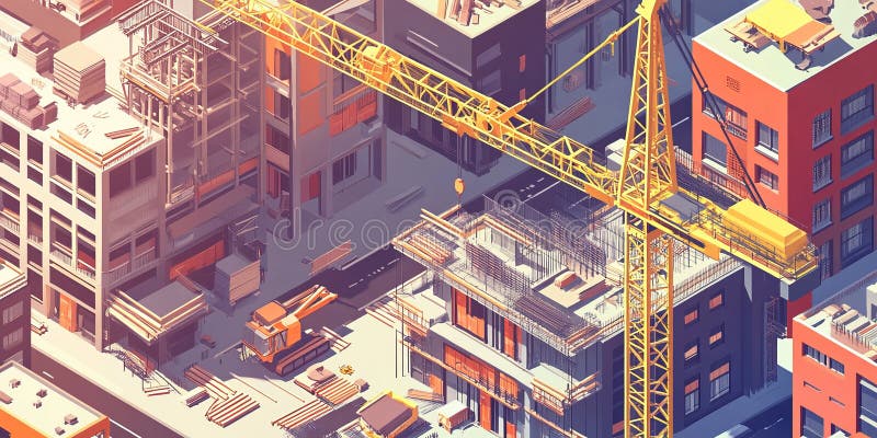 Aerial View of Modern Urban Construction Site with Tower Crane and ...