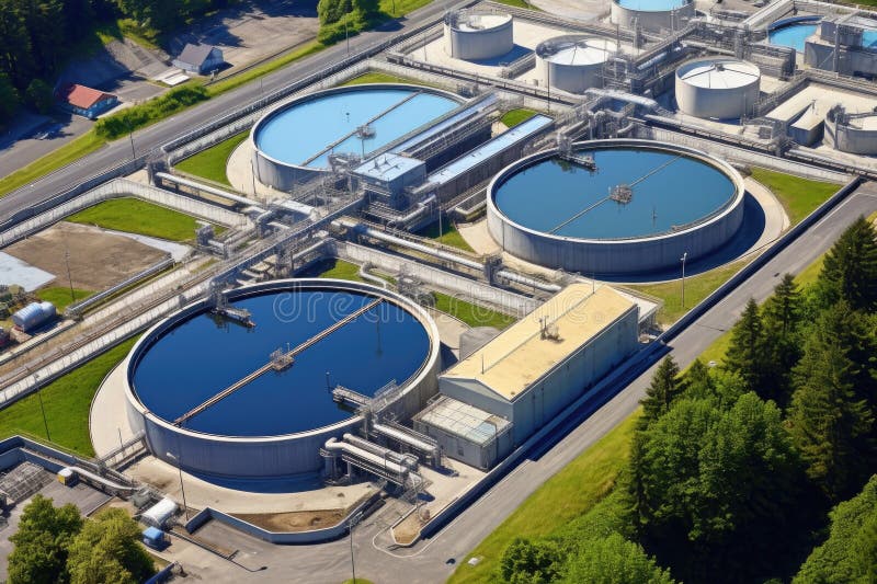Aerial View of a Modern Wastewater Treatment Facility Stock ...
