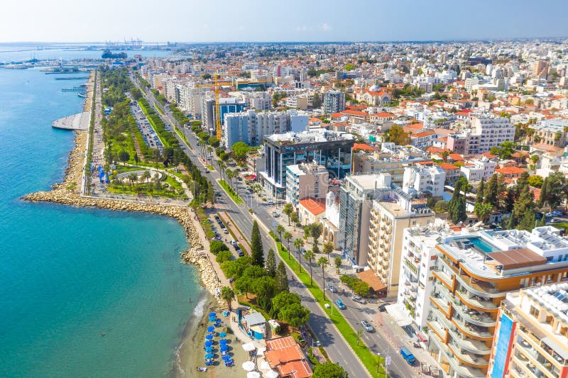 Aerial View of Molos Promenade and Limassol Cityscape Stock Image ...