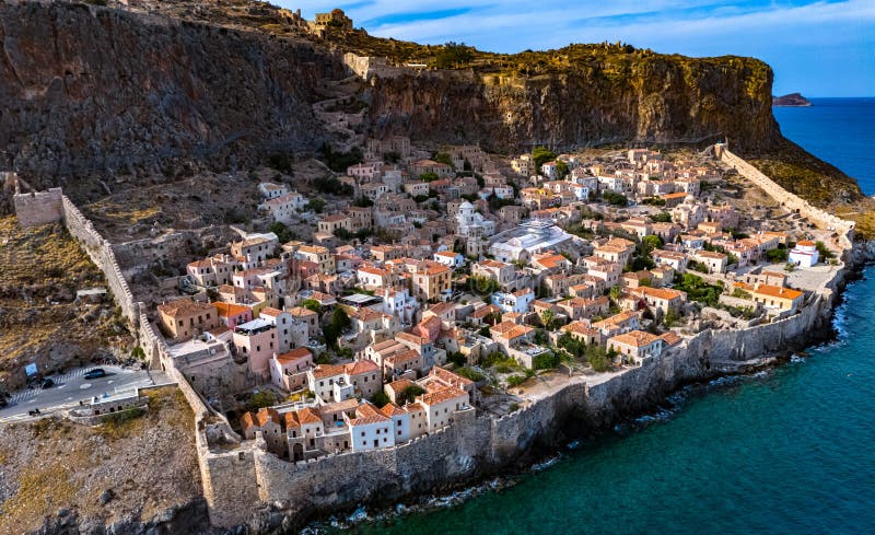 Aerial View of Monemvasia, a Town in Laconia, Greece Stock Image ...