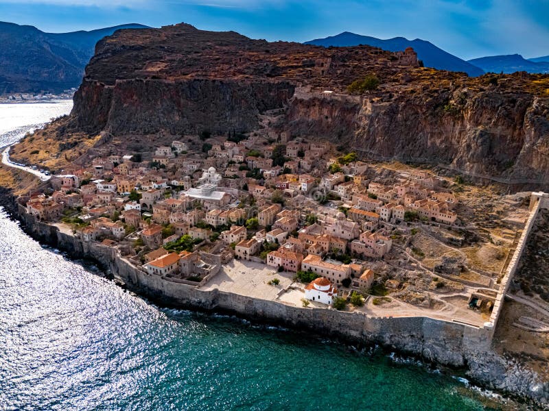 Aerial View of Monemvasia, a Town in Laconia, Greece Stock Image ...