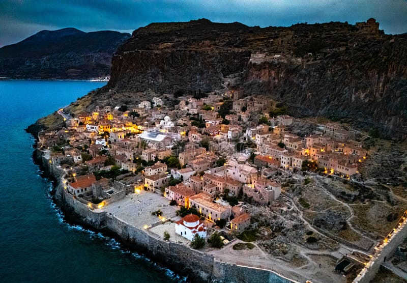 Aerial View of Monemvasia, a Town in Laconia, Greece Stock Image ...