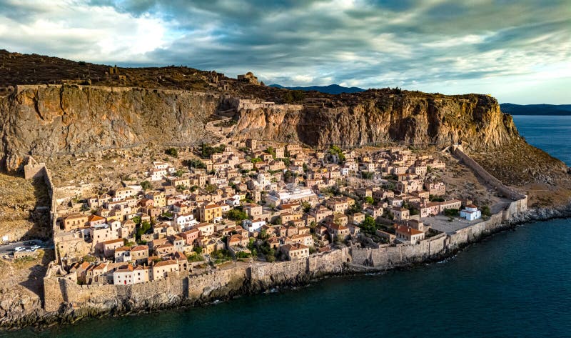Aerial View of Monemvasia, a Town in Laconia, Greece Stock Image ...