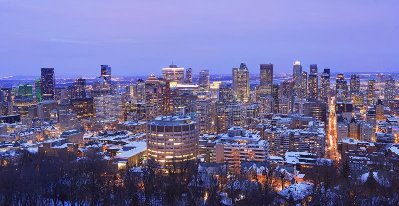 Aerial View of Montreal Skyline at Dusk in Winter, Quebec Stock Image ...