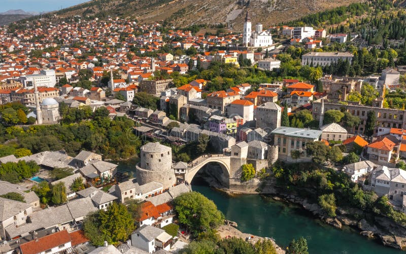Aerial view of Mostar stock image. Image of tourism - 294484959