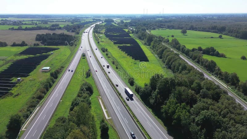 Aerial View on the A7 Motorway in Northern Germany between Fields and ...