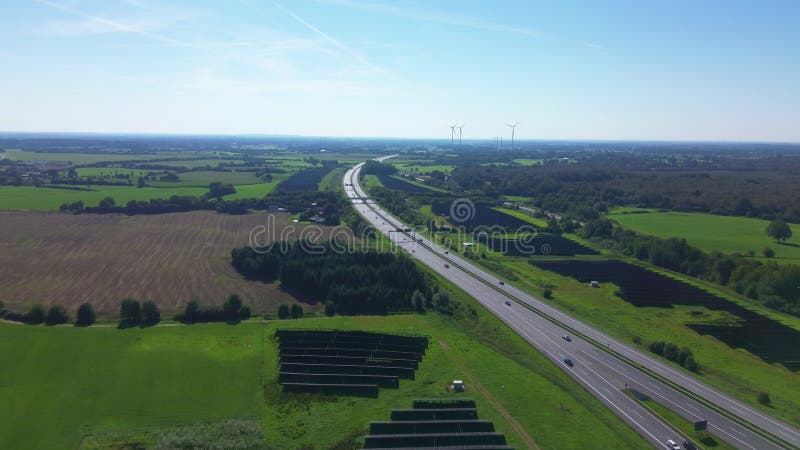 Aerial View on the A7 Motorway in Northern Germany between Fields and ...