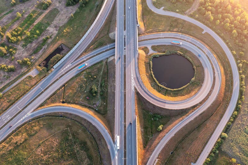 Aerial View of Motorway and Roundabout, Highway Stock Image - Image of ...