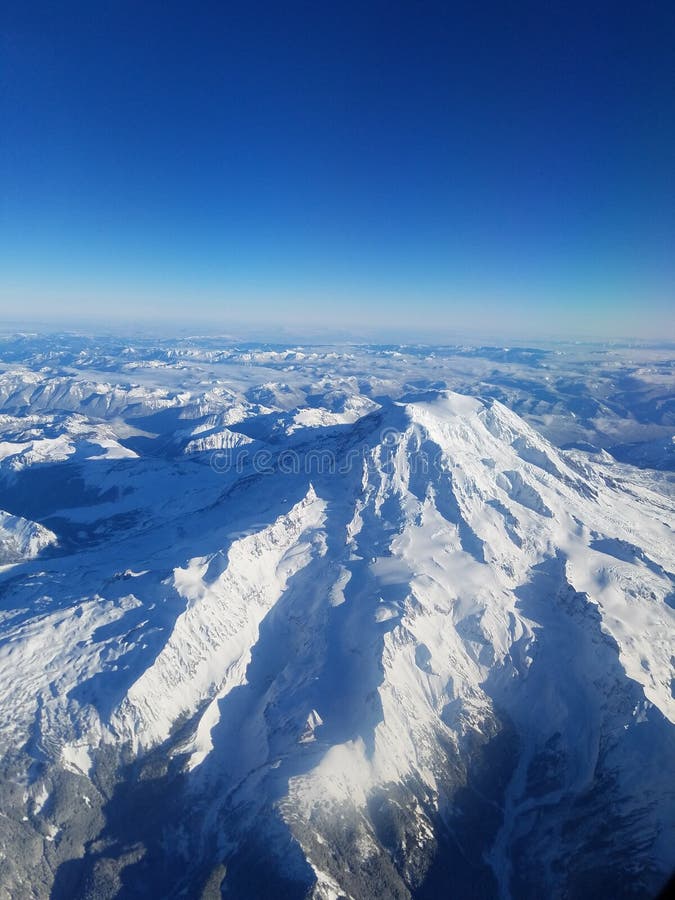 An Aerial View of Mount Rainer Stock Image - Image of capped, aerial ...