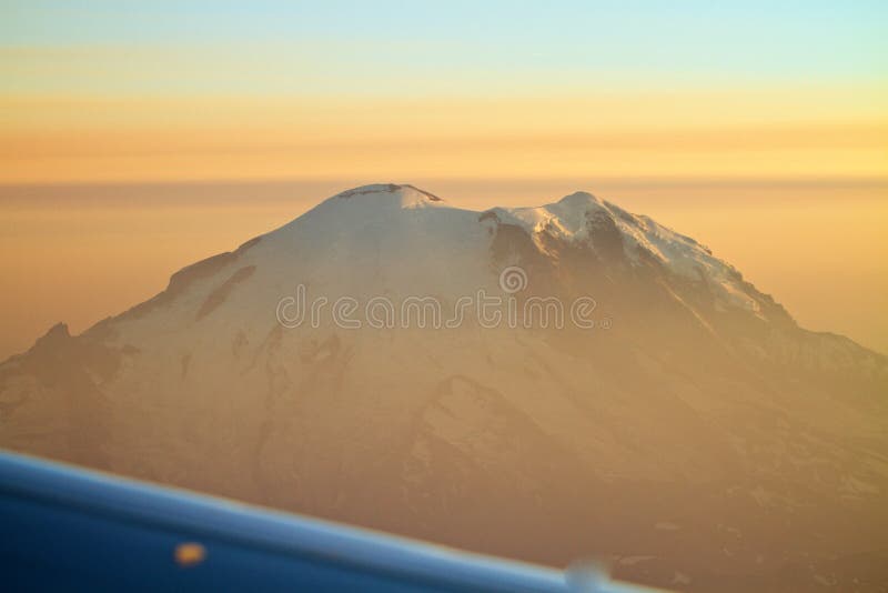 Aerial View Mount Rainier with Sunset in Washington Stock Image - Image ...