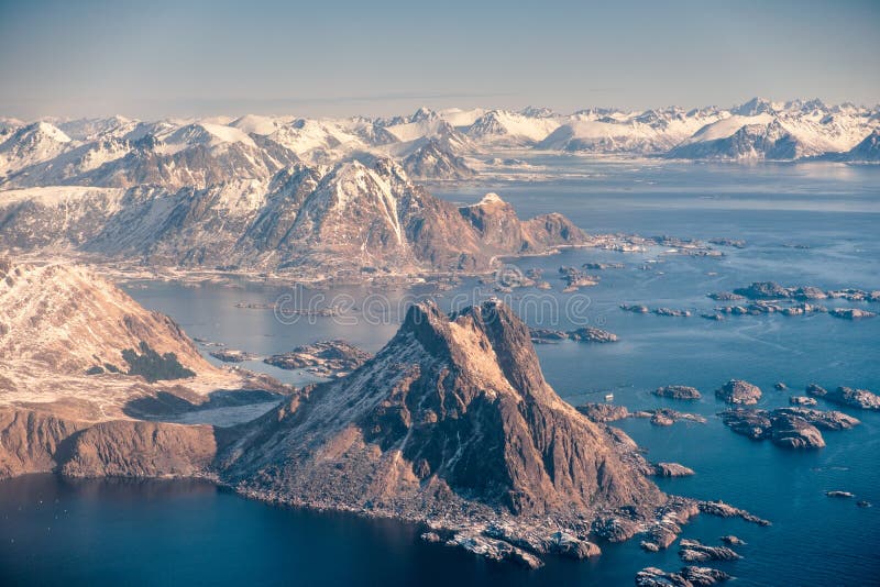 Aerial View of Mountain on Archipelago in Arctic Circle Ocean Stock ...