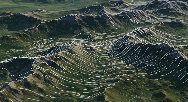 Aerial View of Mountain Range with Contour Lines Emphasizing Terrain ...