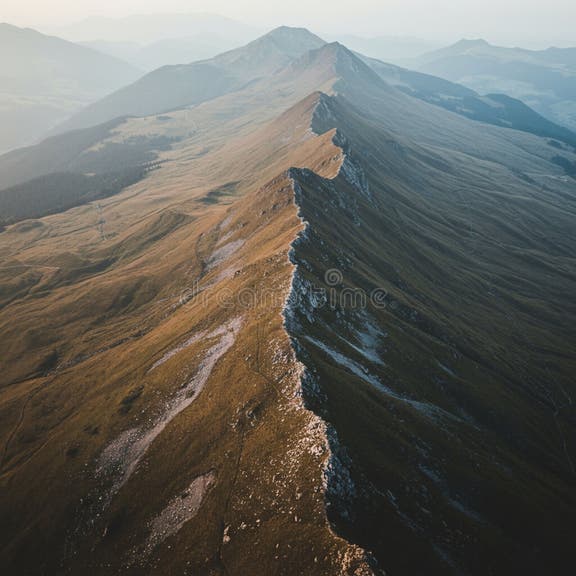 Aerial View of a Mountain Range with a Sharp, Rocky Ridge Running Along ...