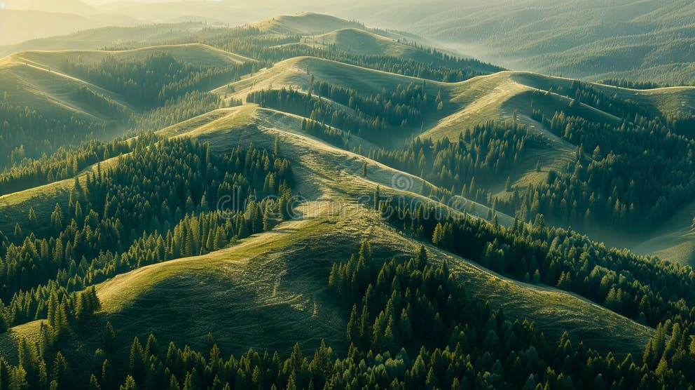 Aerial View of a Mountain Range with Trees Stock Photo - Image of pine ...