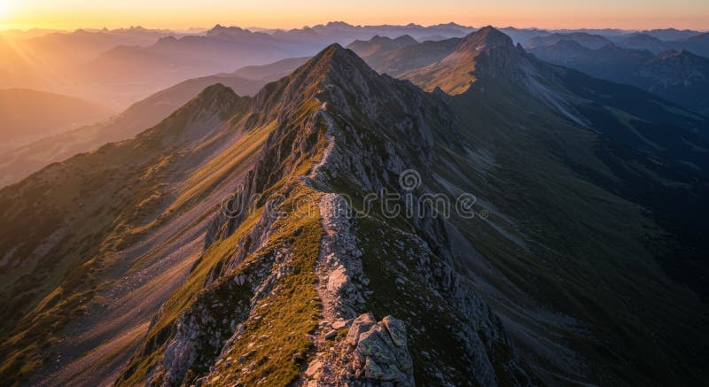 Aerial View of Mountain Ridge at Sunrise Stock Illustration ...