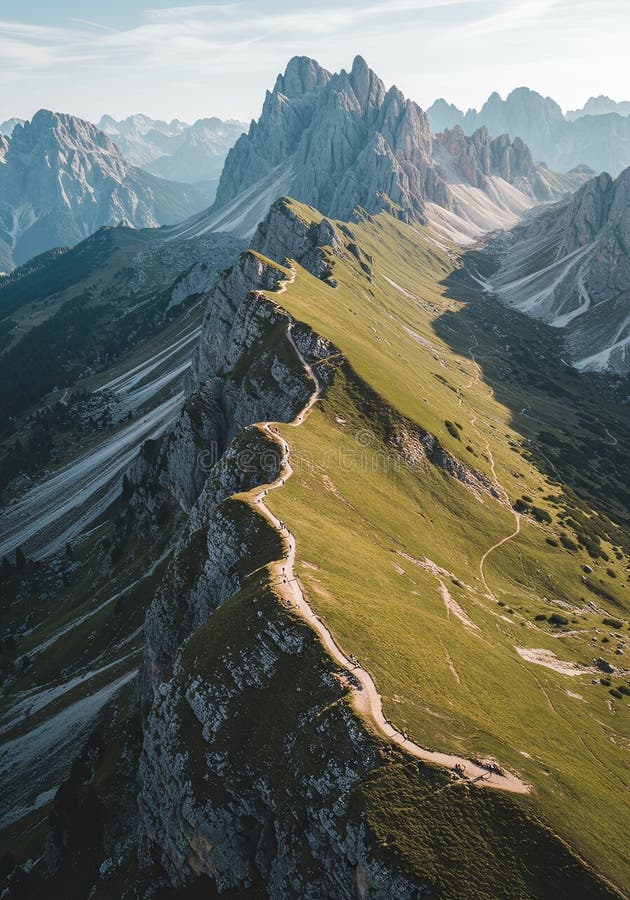 Aerial View of Mountain Ridge Trail Stock Illustration - Illustration ...