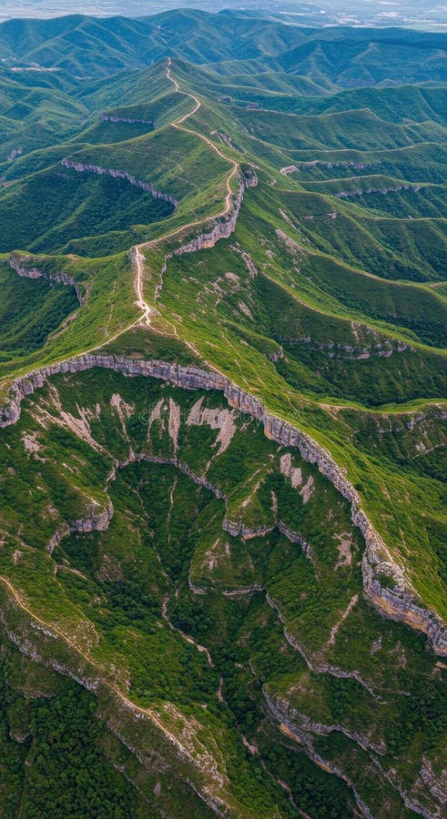 Aerial View of a Mountain Ridge with a Winding Path Stock Illustration ...