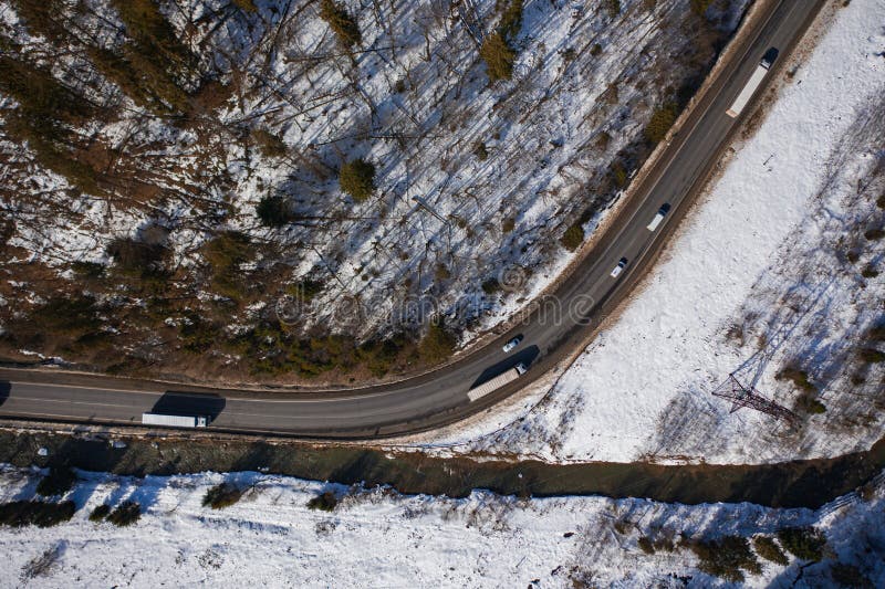Aerial View on Mountain Road from Drone in Stock Image - Image of ...