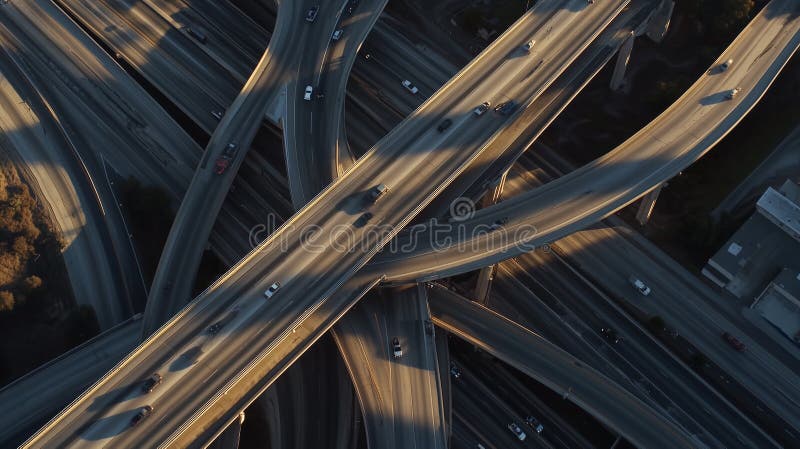 Aerial View of a Multi-Layered Freeway Interchange in Urban Area with ...