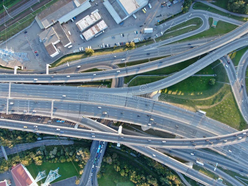 Aerial View of the Multi-level Highway Junction of the Highway on a ...