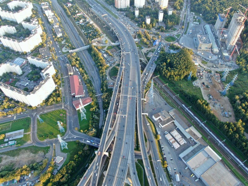 Aerial View of the Multi-level Highway Junction of the Highway on a ...