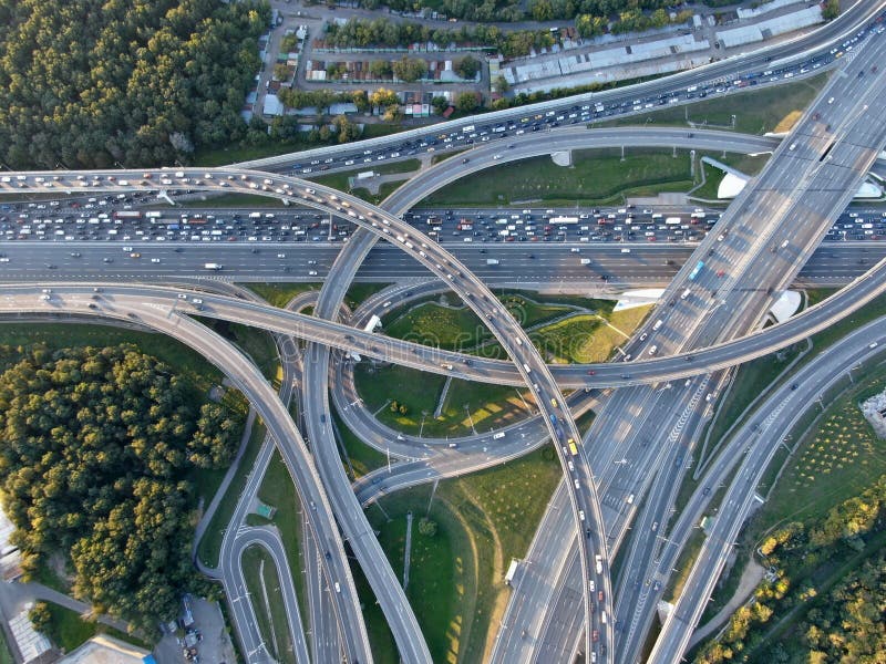 Aerial View of the Multi-level Highway Junction of the Highway on a ...