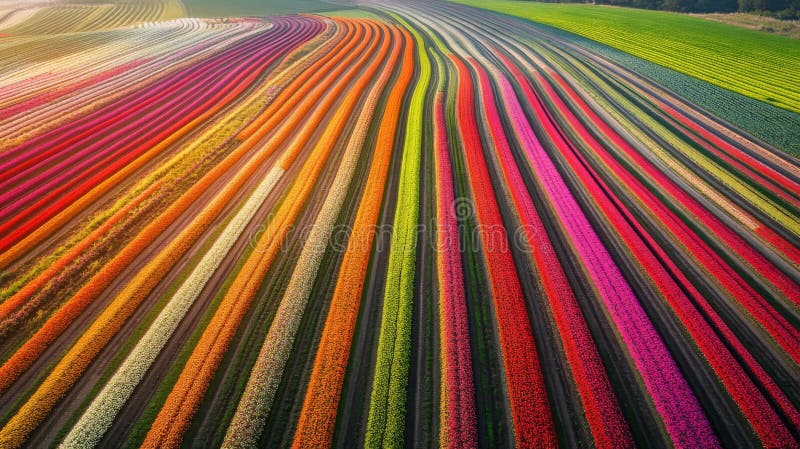 Aerial View of Multicolored Flower Fields in a Rolling Landscape Stock ...