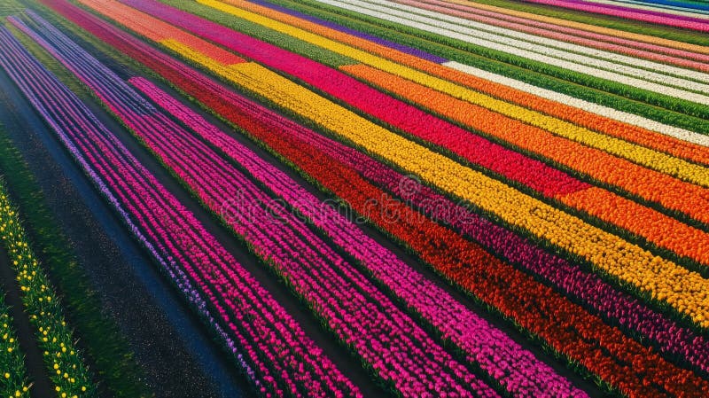 Aerial View of Multicolored Tulip Fields in Rows Stock Illustration ...